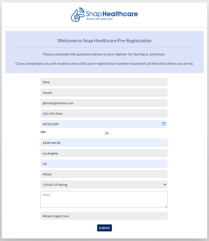 Snap Healthcare – Self-Registration