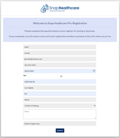Snap Healthcare – Self-Registration